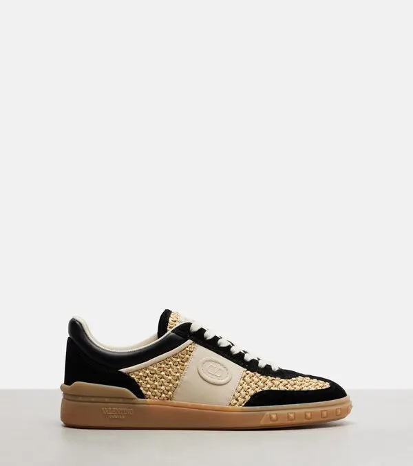 Valentino Garavani Vlogo Raffia And Leather Sneakers