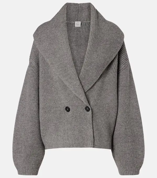 TOTEME Wool-blend Shawl Collar Double-breasted Cardigan - Grey