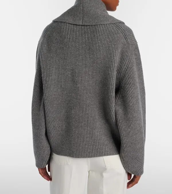 TOTEME Wool-blend Shawl Collar Double-breasted Cardigan - Grey