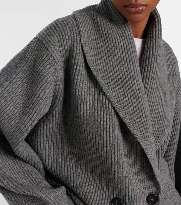 TOTEME Wool-blend Shawl Collar Double-breasted Cardigan - Grey