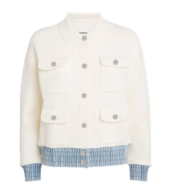 Sandro Bouclé Denim-trim Cardigan - Beige
