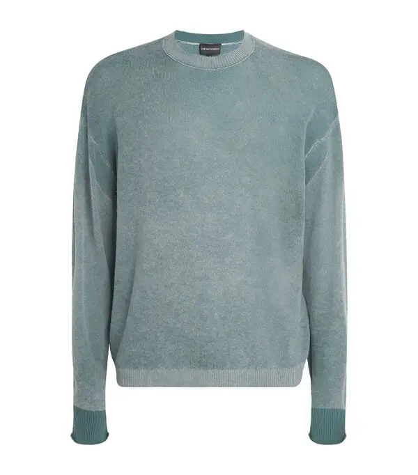 Emporio Armani Wool-cashmere Blend Sweater With Contrast Stitching - Blue