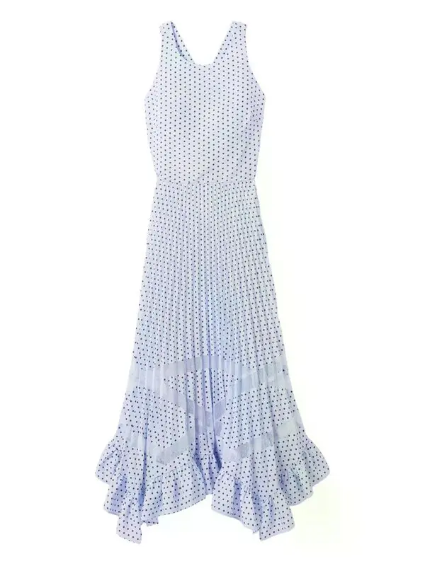 Claudie Pierlot Sleeveless Polka Dot Pleated Midi Dress - Blue