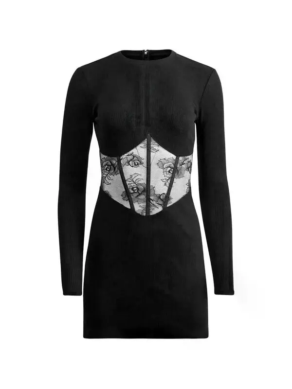 FLEUR DU MAL Bouquet Lace Boned Midi Dress - Black