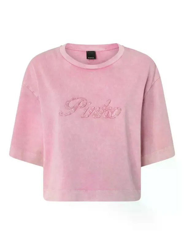 Pinko Cropped T-shirt With Logo Embroidery - Pink