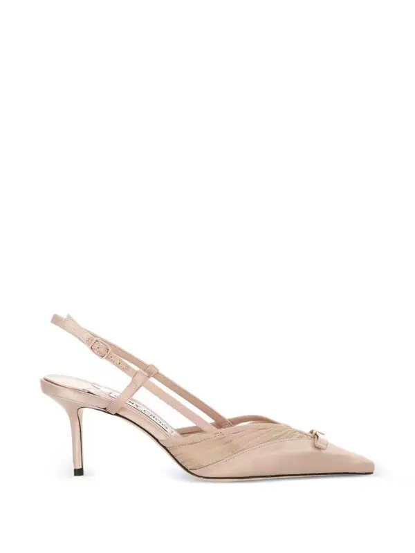 JIMMY CHOO Afia Bow Detail Mesh Slingback Pumps - Neutrals