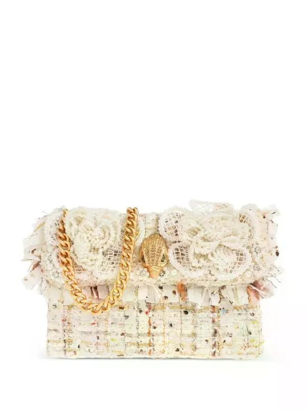 Kurt Geiger Tweed Floral Appliqué Shoulder Bag - Neutrals