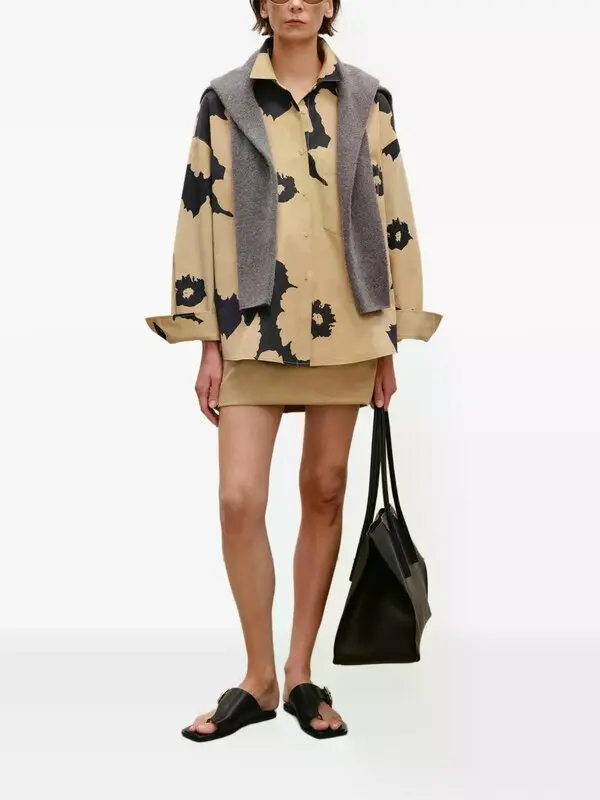 LESS Floral Print Long Sleeve Shirt - Neutrals