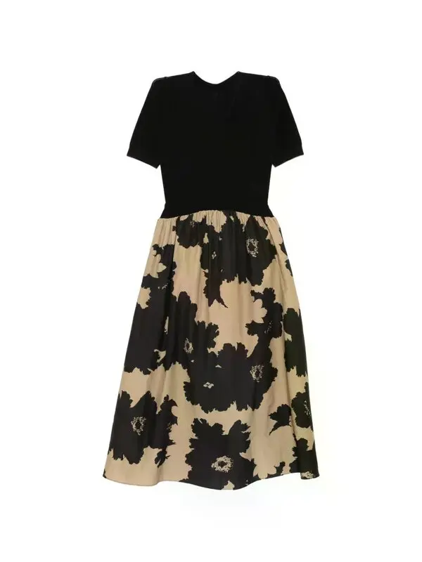 LESS Floral Print V-neck Dress With Short Sleeves