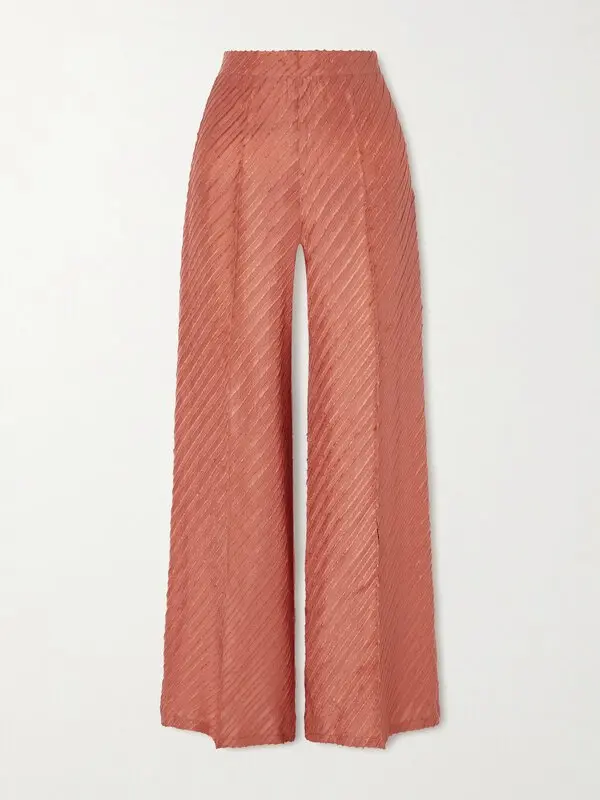 Giuliva Heritage Amanda Fringed Silk Wide-leg Pants - Red