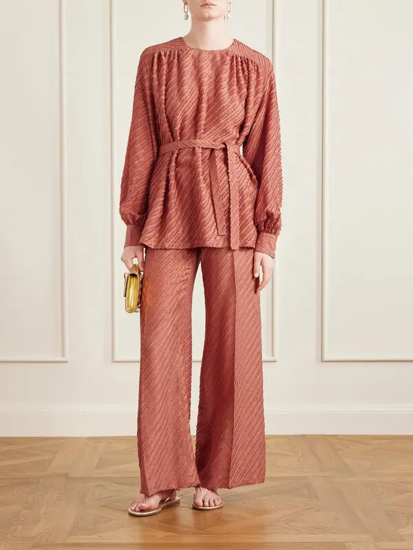 Giuliva Heritage Amanda Fringed Silk Wide-leg Pants