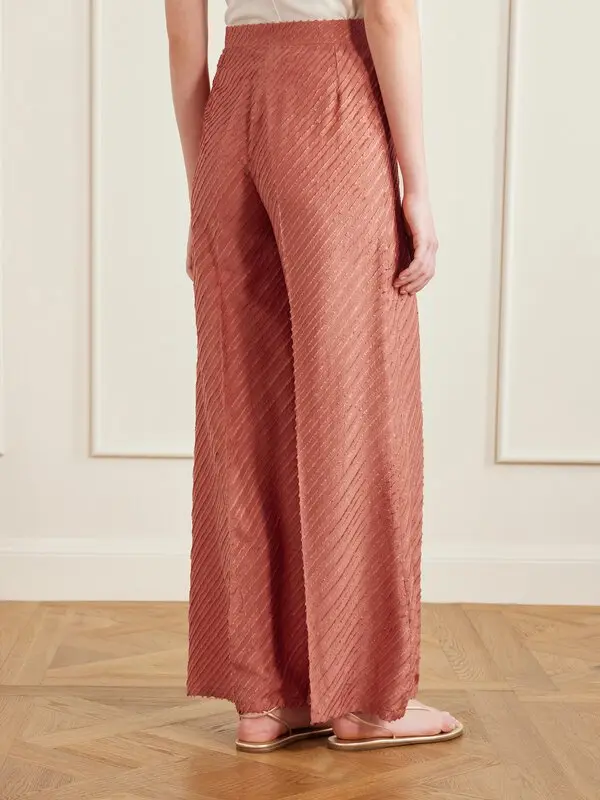 Giuliva Heritage Amanda Fringed Silk Wide-leg Pants