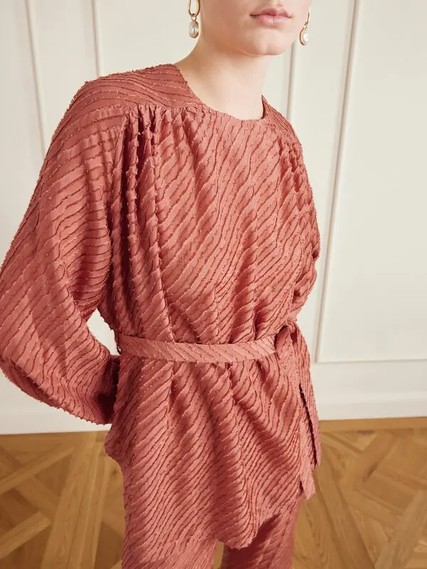 Giuliva Heritage Belted Frayed Silk Blouse