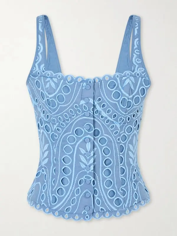 Charo Ruiz Ibiza Nereus Cropped Broderie Anglaise Cotton-blend Top - Blue