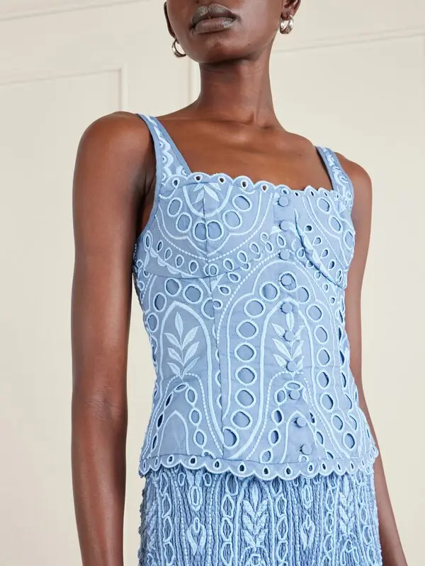 Charo Ruiz Ibiza Nereus Cropped Broderie Anglaise Cotton-blend Top