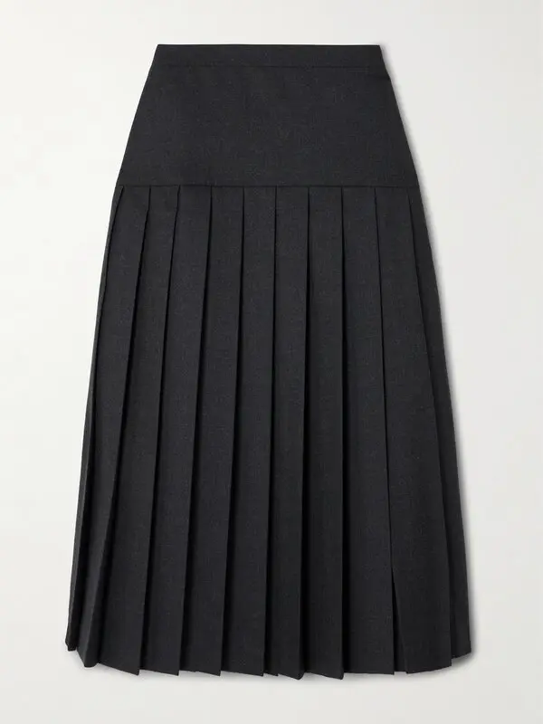 Alessandra Rich Pleated Wool-flannel Midi Skirt - Gray