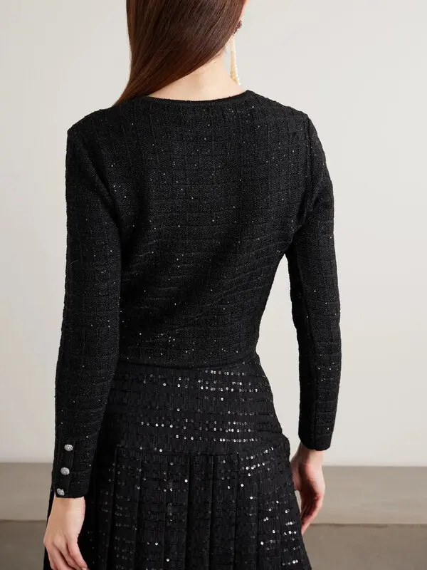 Alessandra Rich Cropped Embellished Knitted Cardigan