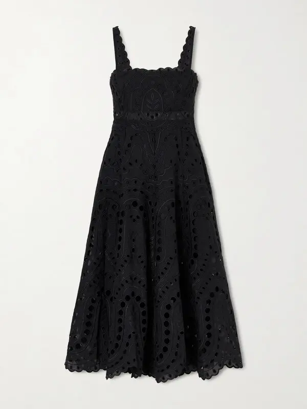 Charo Ruiz Ibiza Glimmer Scalloped Broderie Anglaise Cotton-blend Midi Dress - Black