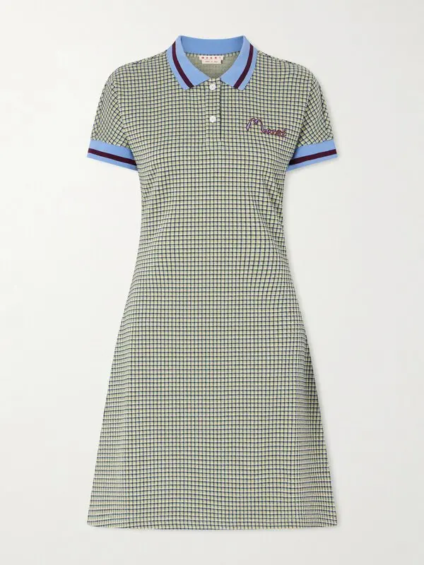 Marni Embroidered Checked Knitted Mini Dress - Multi