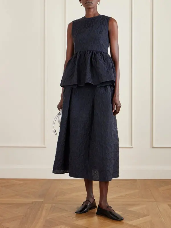 Cecilie Bahnsen Fabiola Embroidered Cotton-blend Cloqué Midi Skirt - Blue
