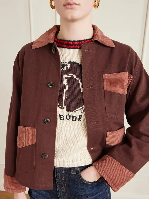 BODE Corduroy-trimmed Cotton-twill Jacket - Brown