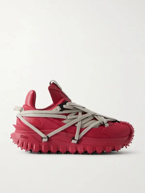 Rick Owens X Moncler Trailgrip Megalace® Leather And Rubber Sneakers - Red