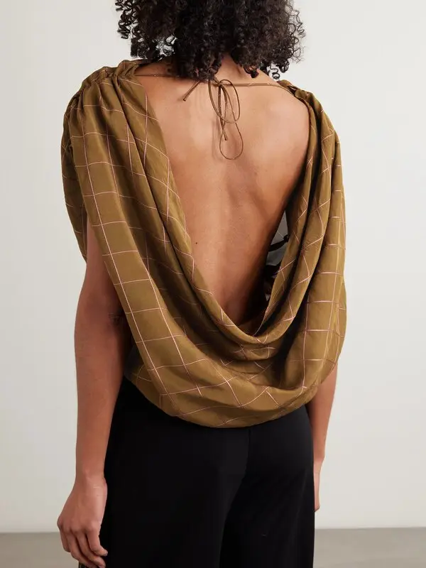 KALLMEYER Checked Draped Voile Top With Knot Detailing