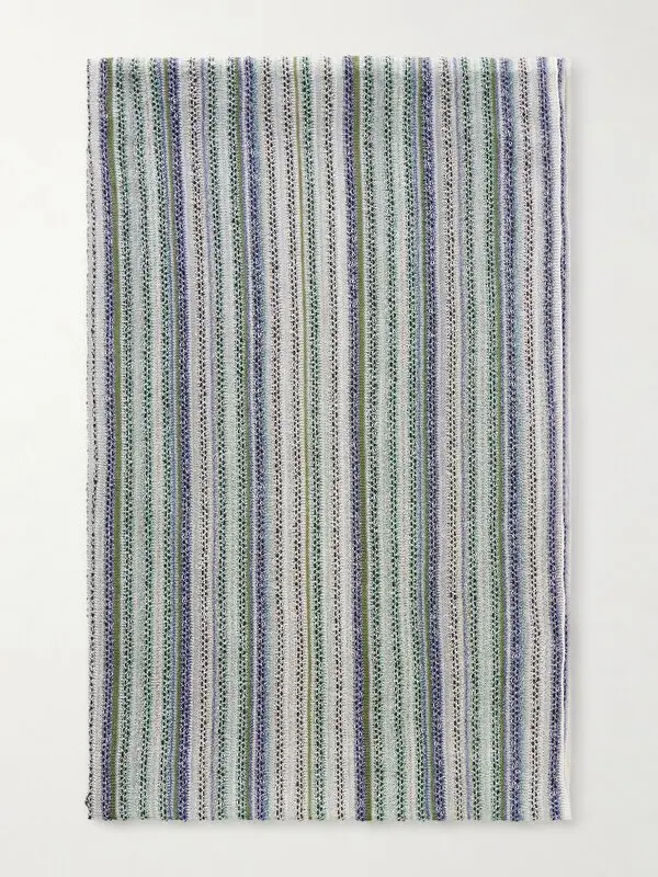Missoni Sequin-trimmed Striped Metallic Crochet-knit Wrap - Blue