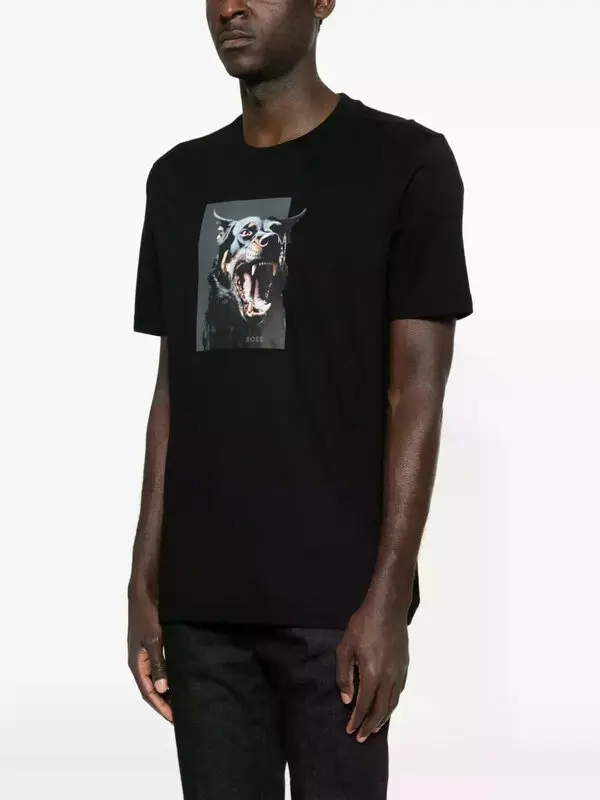 BOSS Cotton-jersey T-shirt With Animal Artwork - Black