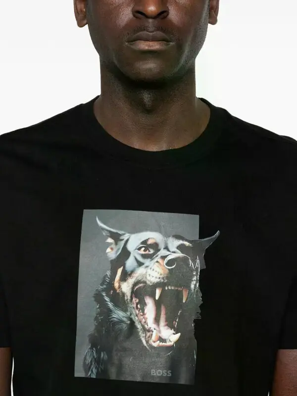 BOSS Cotton-jersey T-shirt With Animal Artwork - Black