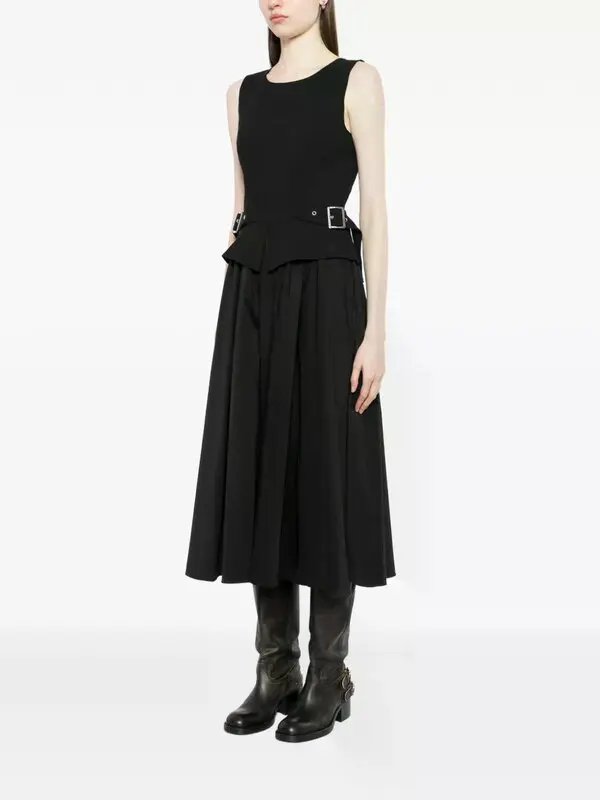 Karl Lagerfeld Sleeveless Crewneck Midi Dress With Belt Detail - Black
