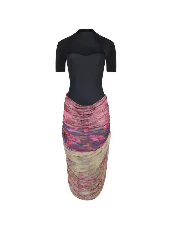 MARINE SERRE Floral Draped Midi Dress - Black
