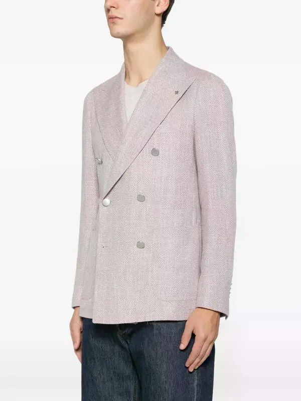 Tagliatore Double-breasted Herringbone Blazer - Pink