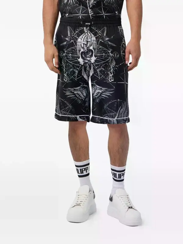 Philipp Plein Graphic Print Silk Shorts