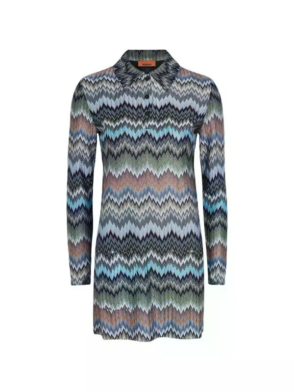 Missoni Zig-zag Polo-collar Mini Dress - Blue