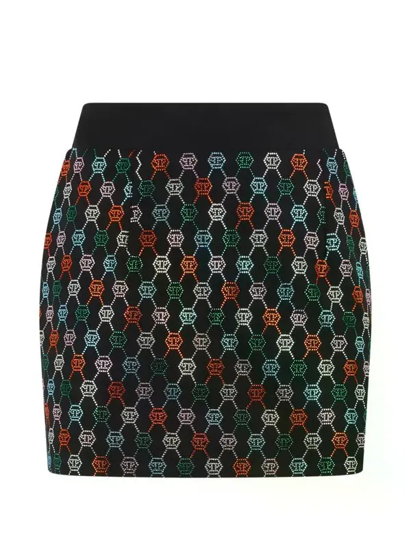 Philipp Plein Rhinestone Monogram Mini Skirt - Black