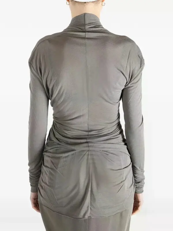 Rick Owens Long Sleeve Draped V-neck Top - Grey