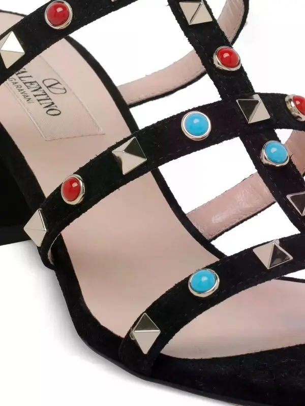 Valentino Garavani Rockstud Slide Sandals In Suede With Cabochon Stones