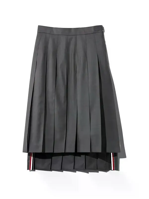 Thom Browne Pleated Midi Skirt With Signature Stripe Trim