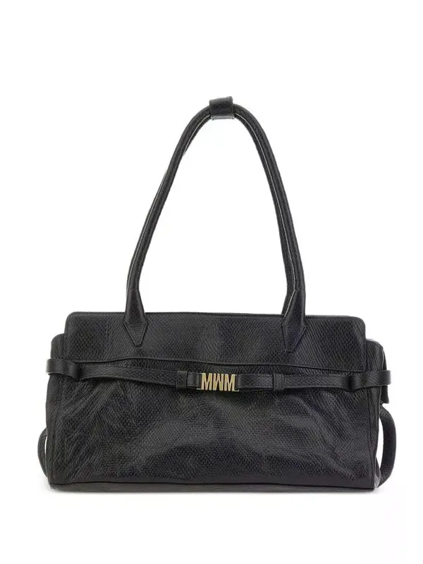 MANDELLI Crocodile Embossed Leather Shoulder Bag With Logo Embellishment - Black