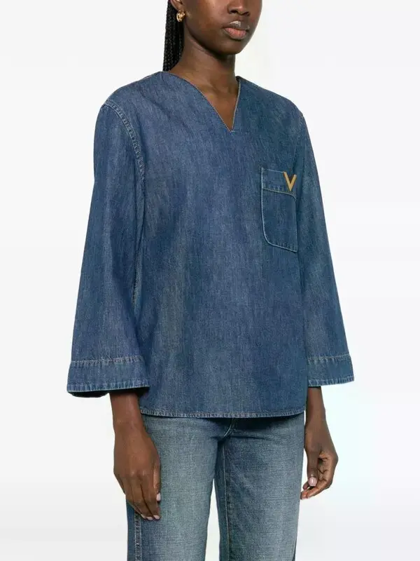 Valentino Garavani V-neck Pocket Top - Blue