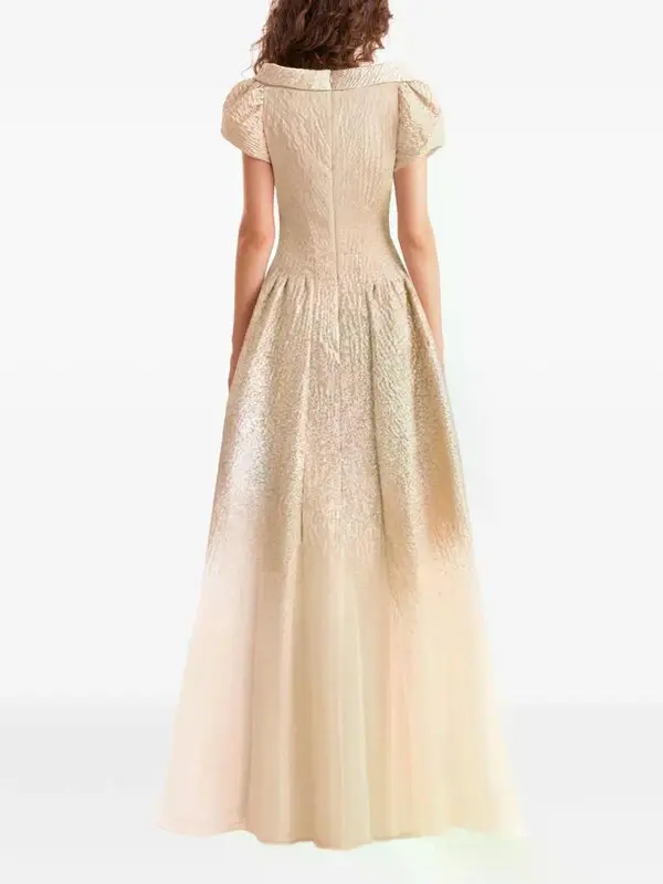 GEMY MAALOUF Puff-sleeve Maxi Dress With Sheer Detail - Neutrals