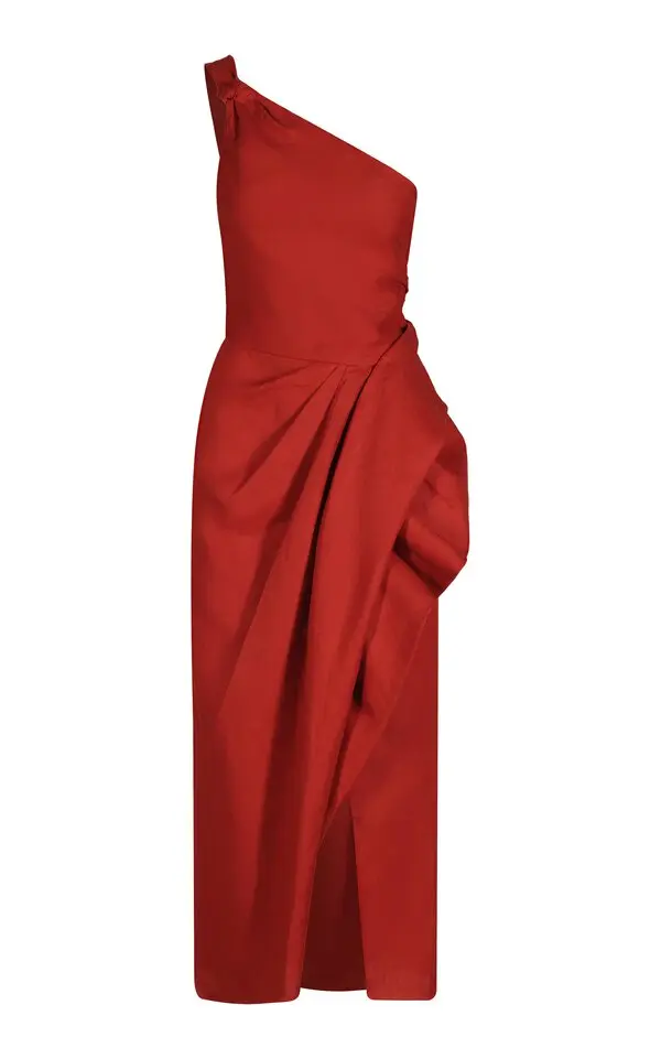Johanna Ortiz Salsero One-shoulder Linen Maxi Dress - Red