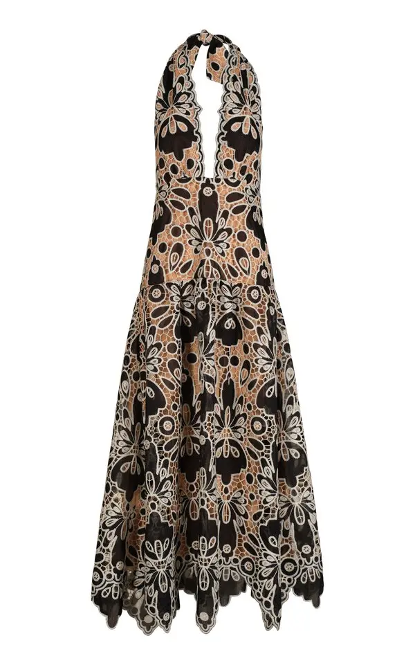 Johanna Ortiz Verso Luminoso Eyelet Maxi Halter Dress - Black,white