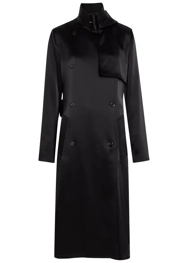 COURREGES Double-breasted Satin Trench Coat - Black