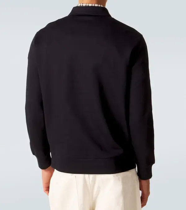 Moncler Cotton-blend Half-zip Sweater With Leather Trim