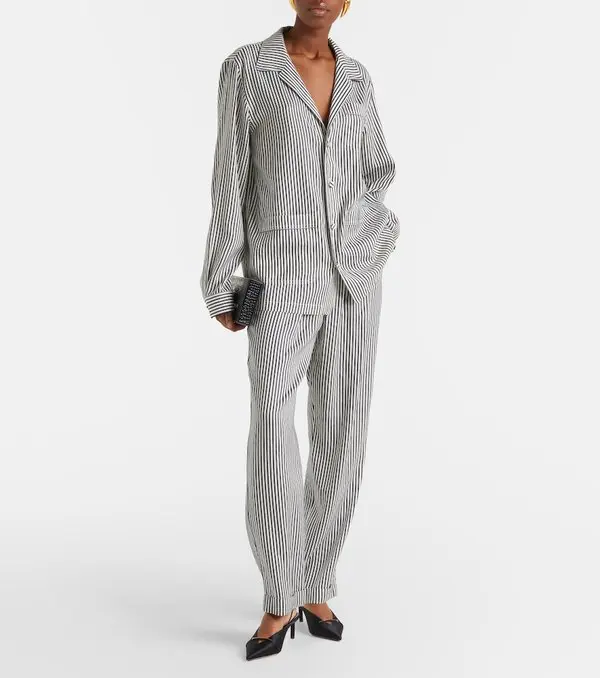 TOM FORD Striped Silk Straight Leg Trousers