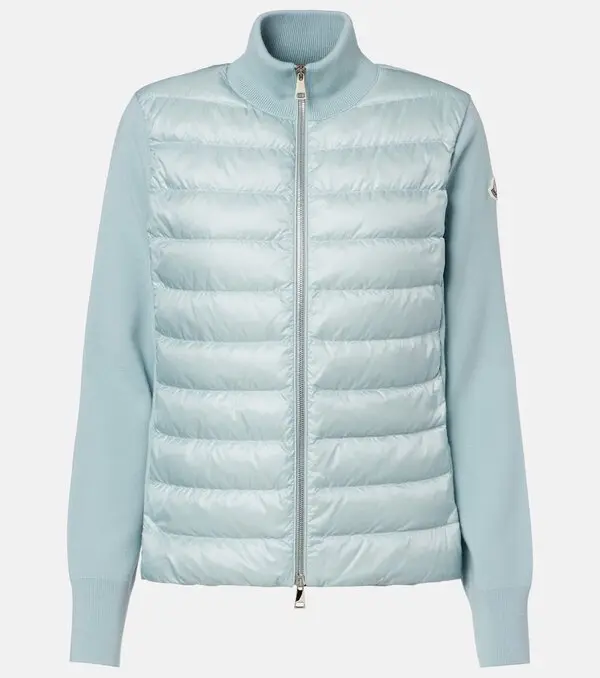Moncler Down-paneled Virgin Wool Cardigan - Blue