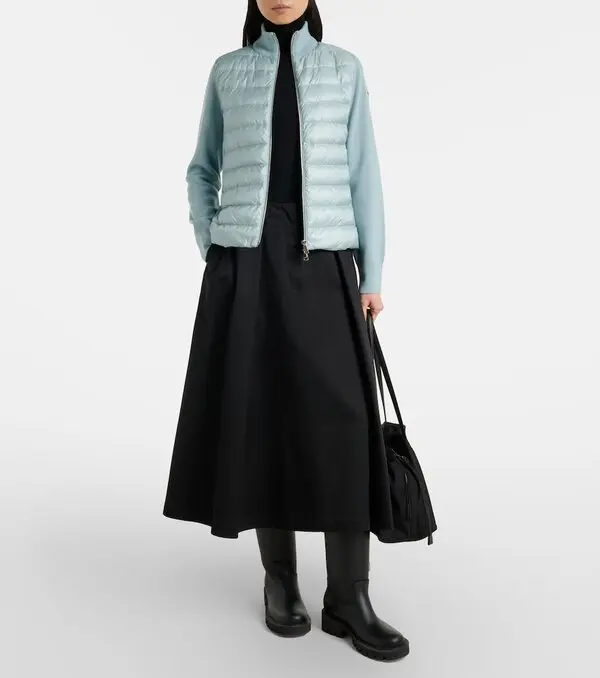 Moncler Down-paneled Virgin Wool Cardigan - Blue