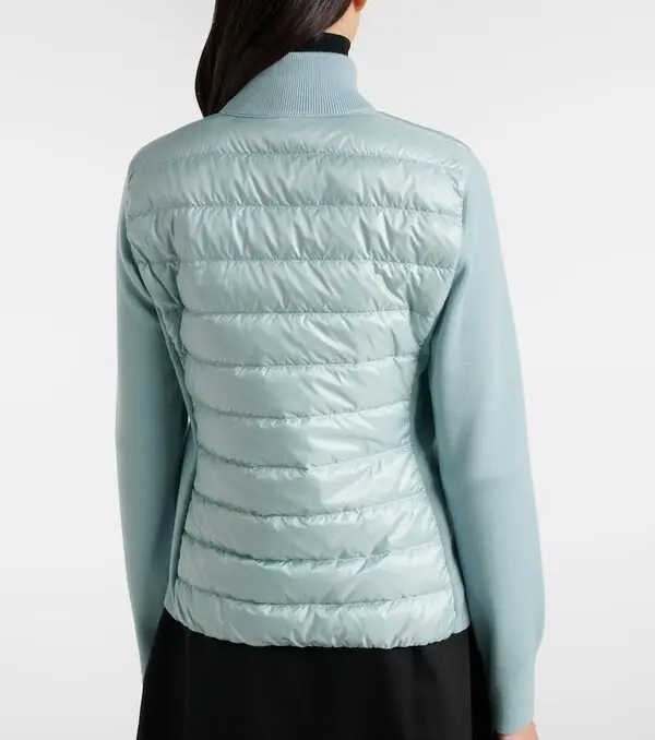 Moncler Down-paneled Virgin Wool Cardigan - Blue